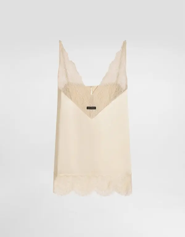 Dolce & Gabbana Silk Satin Top With Lace Trim - Beige