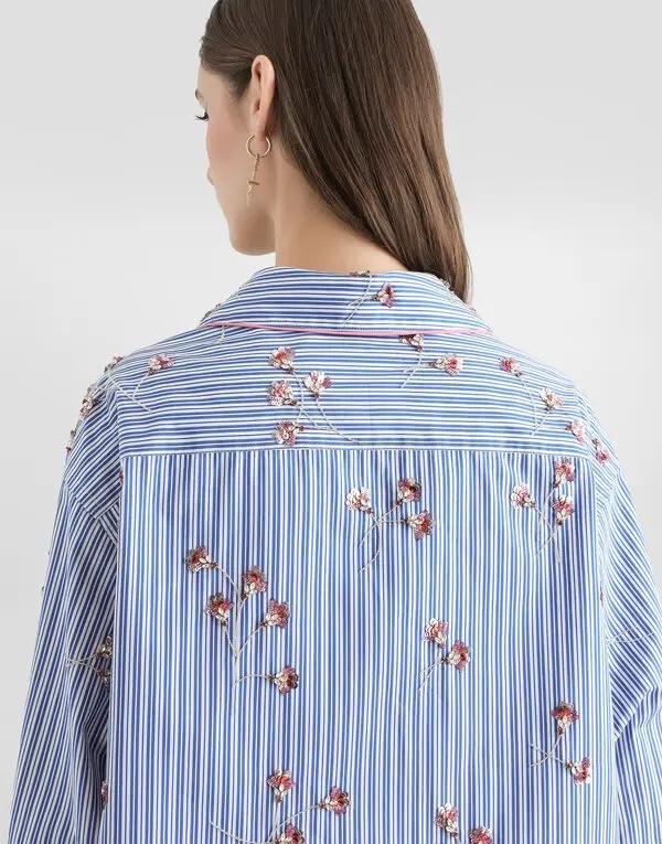 Dolce & Gabbana Poplin Shirt With Crystal Flower Embroidery - Multicolor