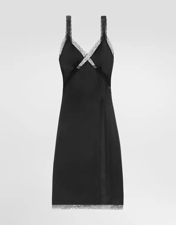 Dolce & Gabbana Silk Satin Slip Dress With Lace Trim - Black