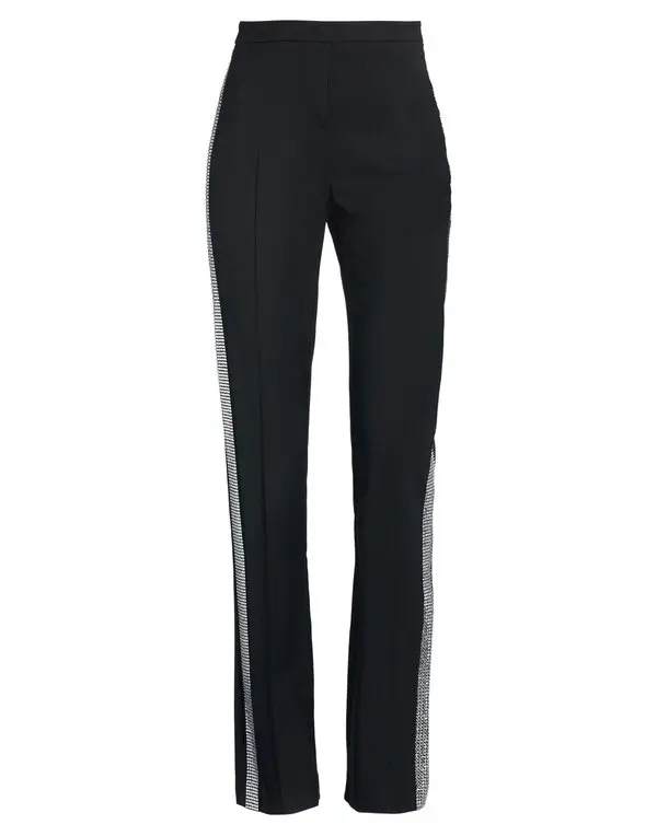 Pinko Viscose Wool Blend Straight Leg Pants With Crystal Side Stripes