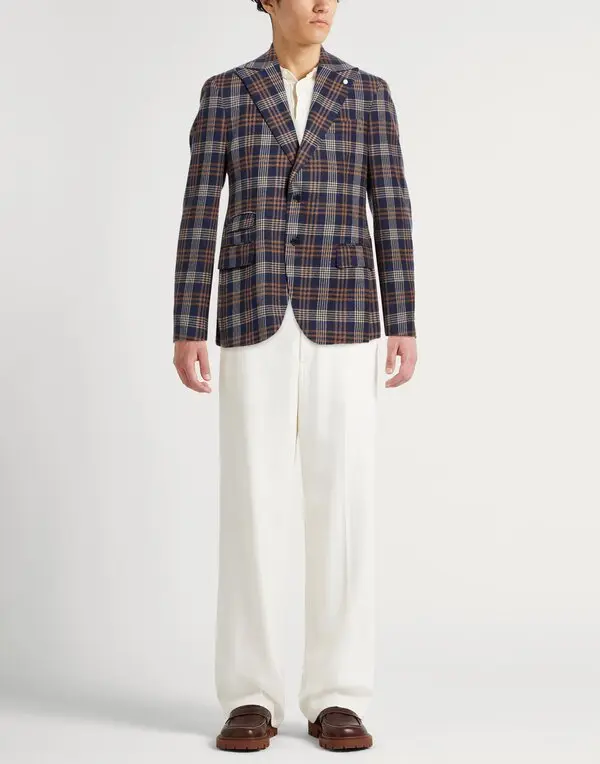 LUIGI BIANCHI MANTOVA Blazer Size Wool, Cotton, Polyamide, Polyester, Acrylic - Blue