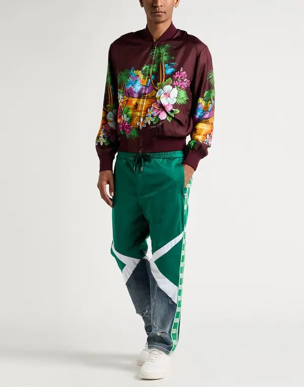 Dolce & Gabbana Bomber Jacket In Chocolate Silk With Floral Print - Brown