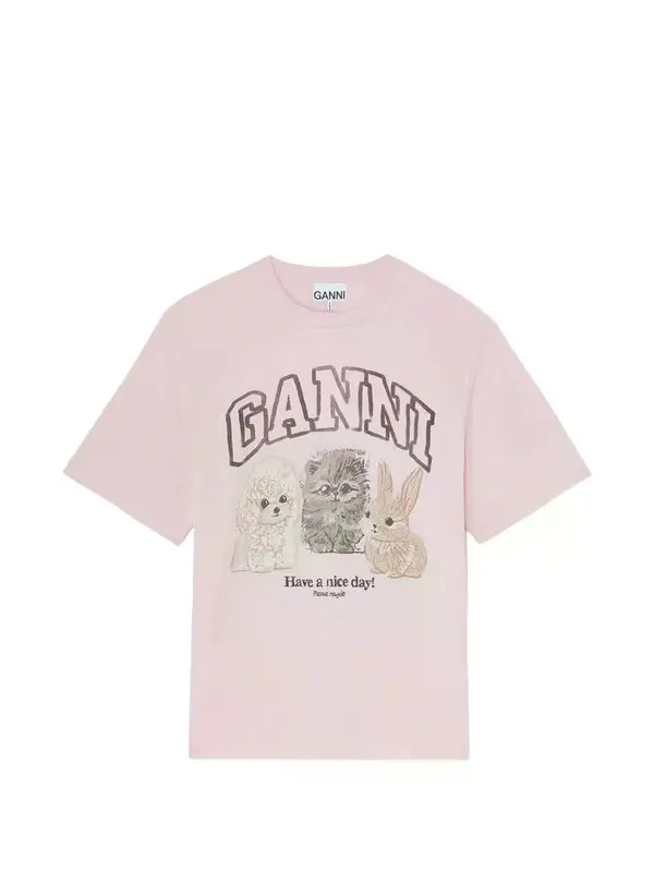 GANNI Graphic Print T-shirt - Pink