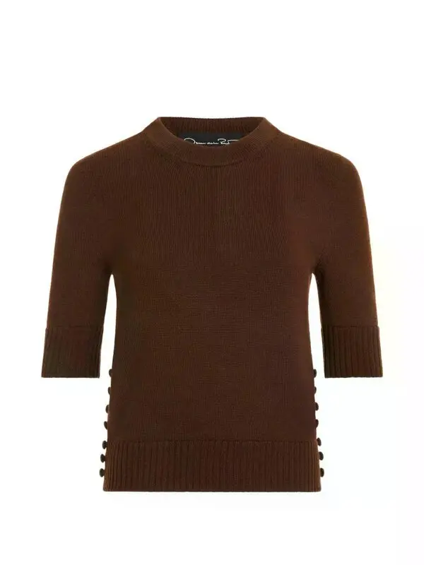 Oscar De La Renta Button-detail Mock Neck Pullover - Brown