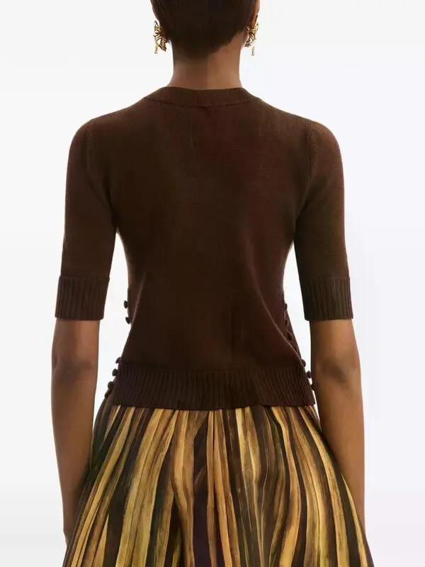 Oscar De La Renta Button-detail Mock Neck Pullover - Brown