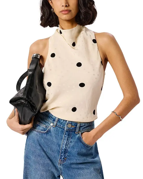 Whistles Jacquard Satin Polka Dot Top