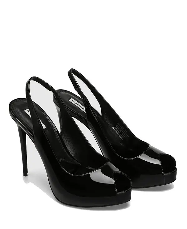 NAKED WOLFE River Peep-toe Slingback Heels In Patent Leather - Black