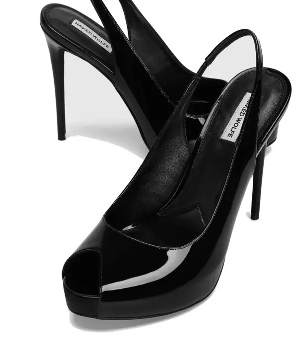 NAKED WOLFE River Peep-toe Slingback Heels In Patent Leather - Black