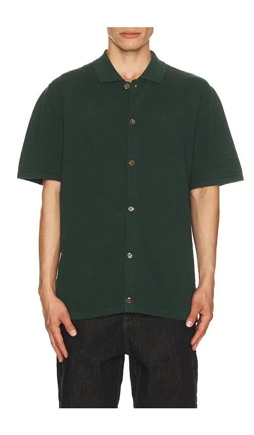 RHYTHM Textured Knit Shirt In Dark Green