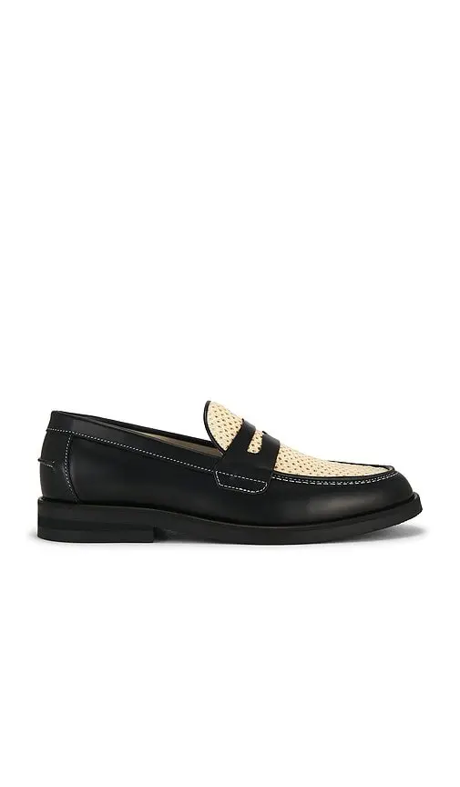 DUKE + DEXTER Wilde Rattan Penny Loafer In Black - Black & Cream