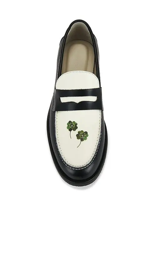 DUKE + DEXTER Wilde Clover Penny Loafer In Black - Black & White