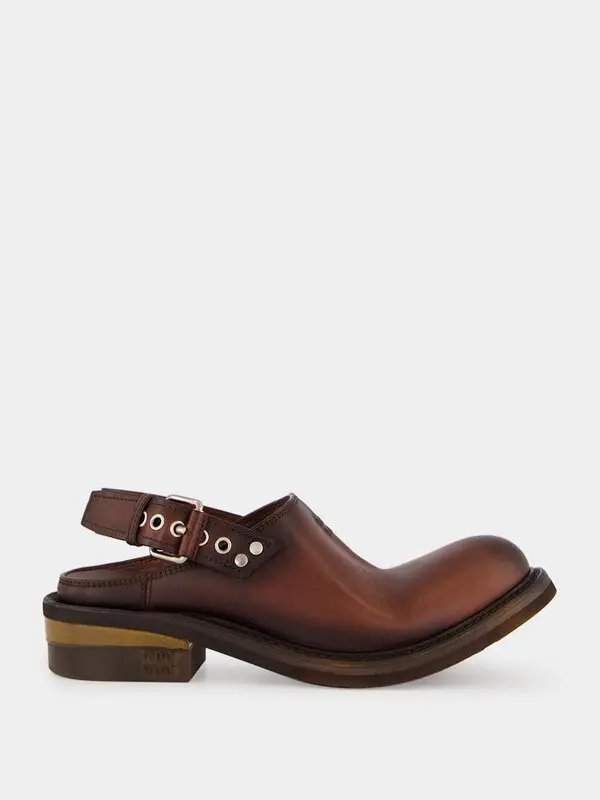 Miu Miu Coffee Calf Leather Mules With Adjustable Strap - Brown