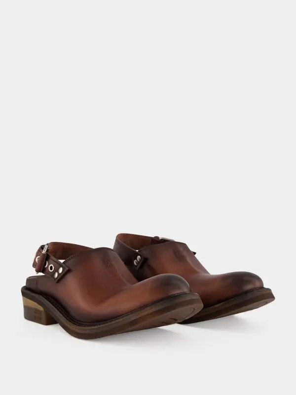 Miu Miu Coffee Calf Leather Mules With Adjustable Strap - Brown