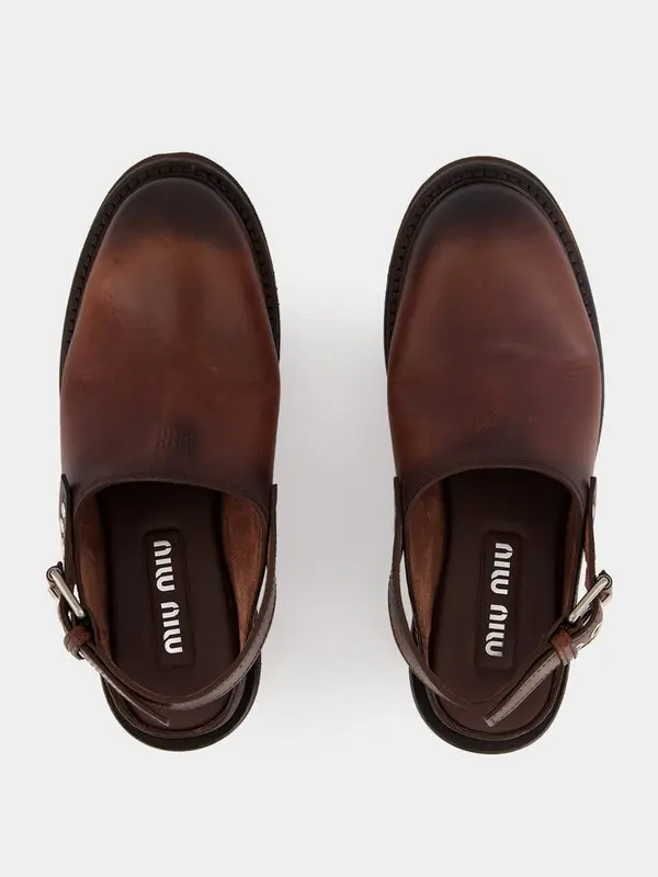 Miu Miu Coffee Calf Leather Mules With Adjustable Strap - Brown