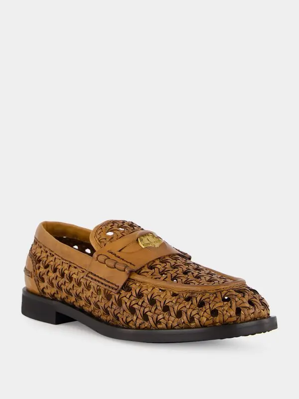 Miu Miu Woven Leather Loafers - Brown