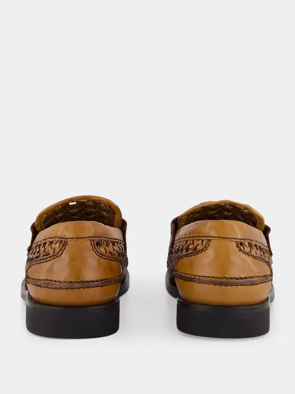 Miu Miu Woven Leather Loafers - Brown