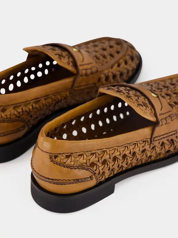 Miu Miu Woven Leather Loafers - Brown
