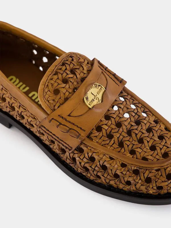 Miu Miu Woven Leather Loafers - Brown