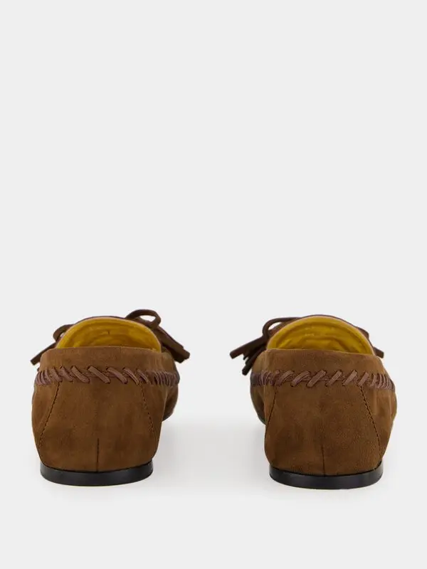 Prada Cocoa Tassel Suede Leather Loafers - Brown