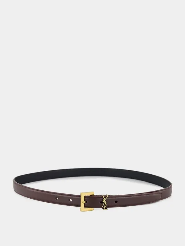 Saint Laurent Cassandre Thin Leather Belt - Burgundy