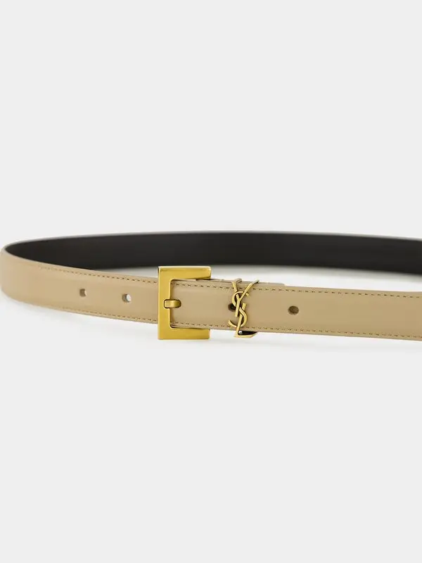 Saint Laurent Cassandre Thin Leather Belt - Beige