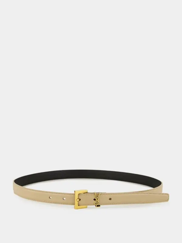 Saint Laurent Cassandre Thin Leather Belt - Beige