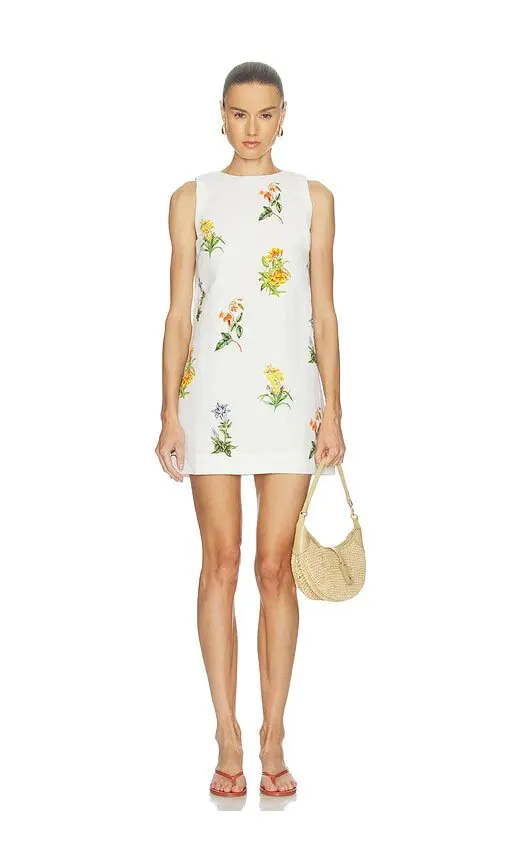 Hemant & Nandita Sleeveless Embroidered Floral Mini Dress - White