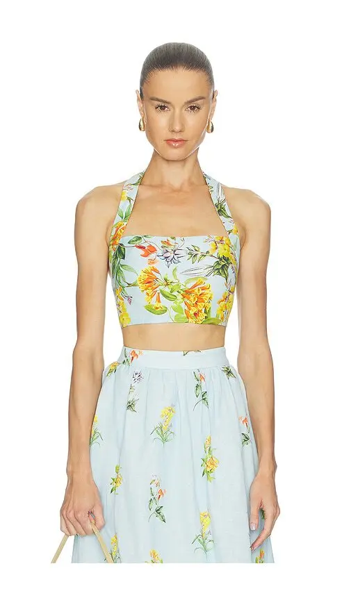 Hemant & Nandita Cropped Floral Halter Top - Blue