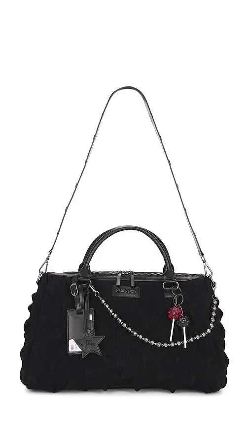 MADFRENZY Spiked Knit Top Handle Bag With Detachable Accessories - Black