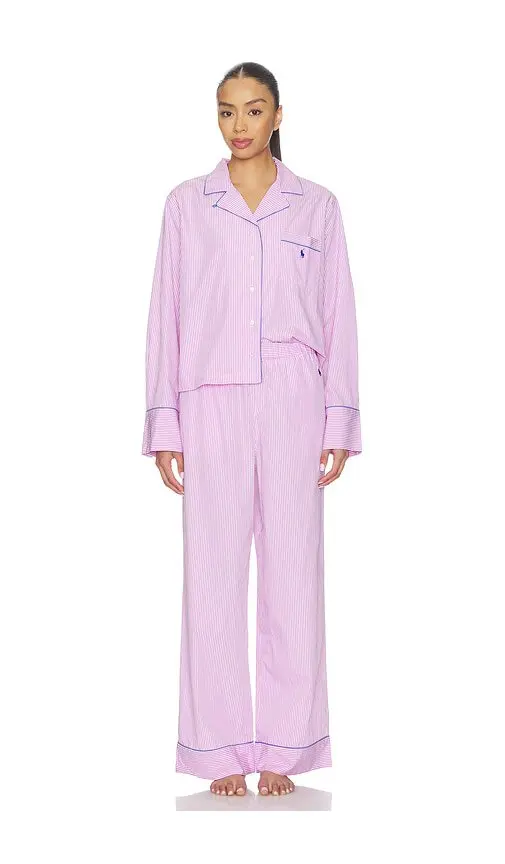 Polo Ralph Lauren Core 23 Pajama Set With Piping In Pink - White Cloud & Violet Meadow