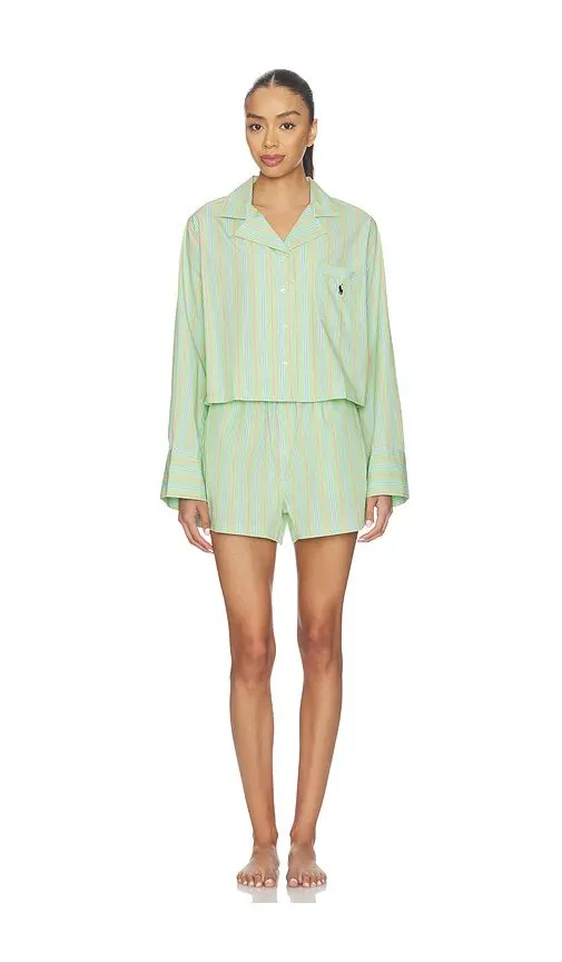 Polo Ralph Lauren Crop & Boxer Pajama Set In Green - Sunday Stripe