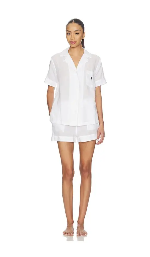Polo Ralph Lauren Short Sleeve Linen Short Set - White Cloud