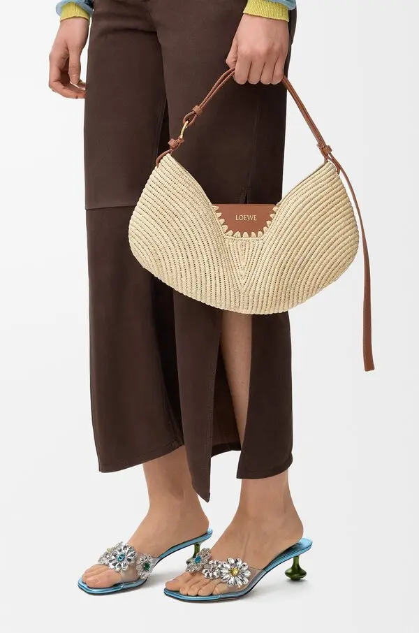 Loewe Medium Raffia And Leather Swing Bag - Natural/tan