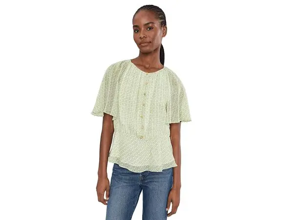 Vince Camuto V-neck Peplum Top With Raglan Flutter Sleeves - Sage