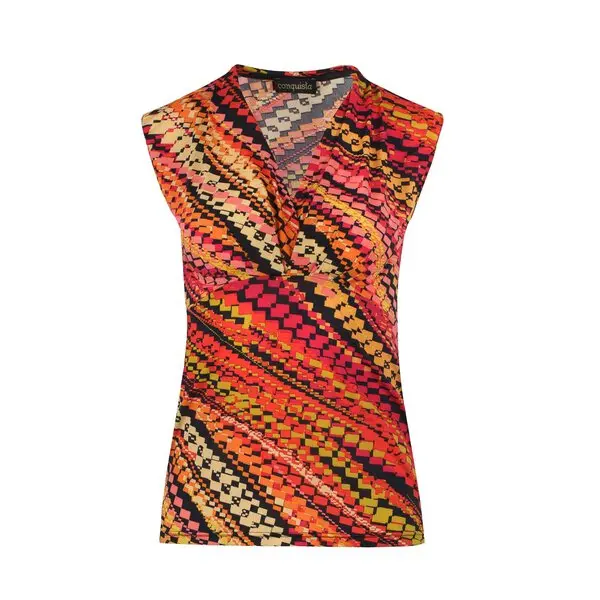 CONQUISTA Sleeveless Printed V-neck Top - Red