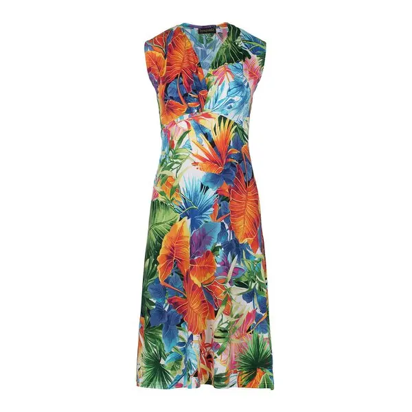 CONQUISTA Sleeveless V-neck Printed Jersey Empire Line Dress