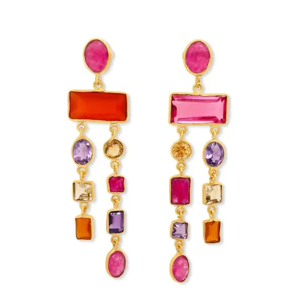 GEM BAZAAR JEWELLERY La Vie En Rose" Multi-stone Drop Earrings - Pink/orange/gold