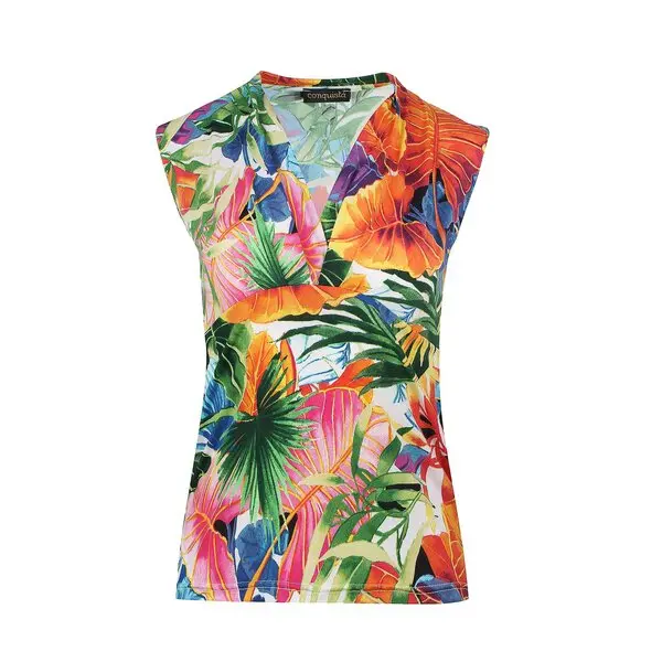 CONQUISTA Sleeveless V-neck Jersey Top - Orange