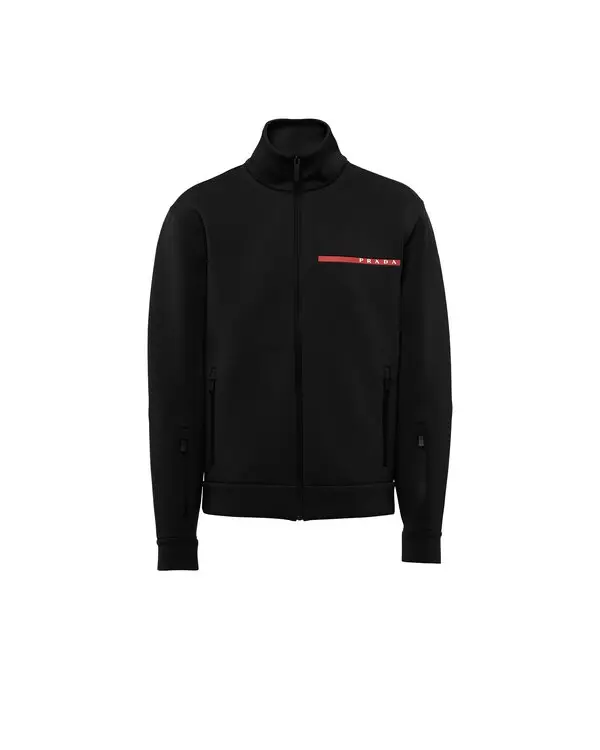Prada Technical Fabric Zip-up Jacket With Logo Badge
