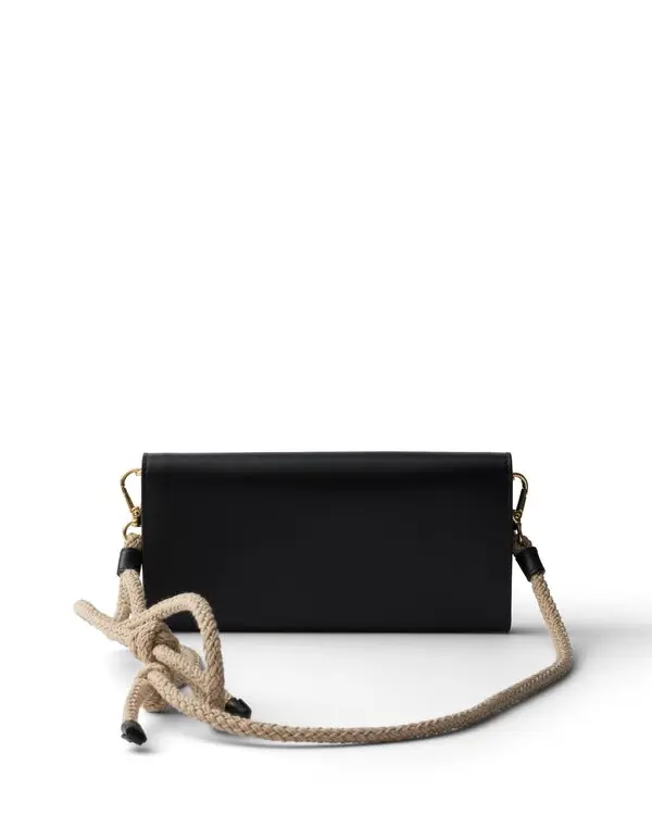 Prada Leather Wallet With Shoulder Strap - Black