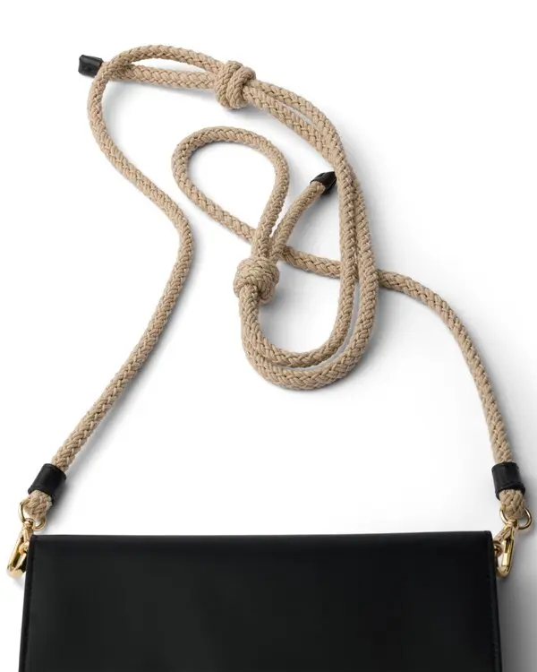 Prada Leather Wallet With Shoulder Strap - Black