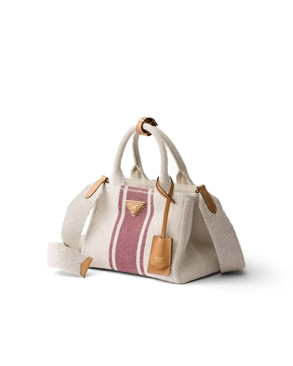 Prada Small Canvas Bag With Striped Detail - Tan/red