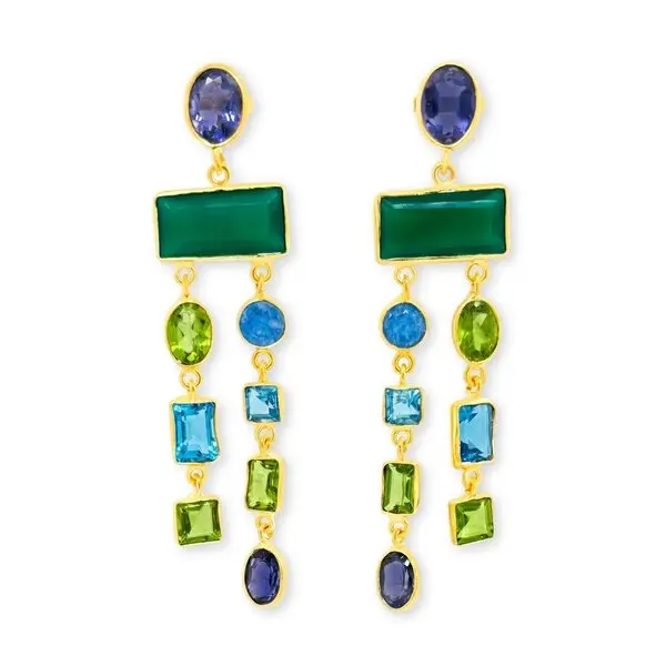GEM BAZAAR JEWELLERY Multi Stone Dangle Earrings - Blue/gold/green
