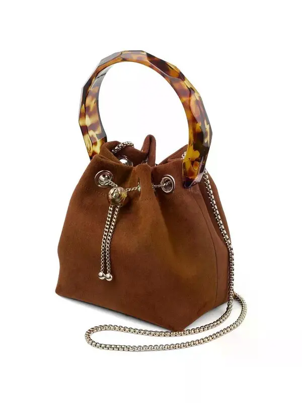JIMMY CHOO Bon Bon Suede Bucket Bag With Tortoiseshell Handle - Brown