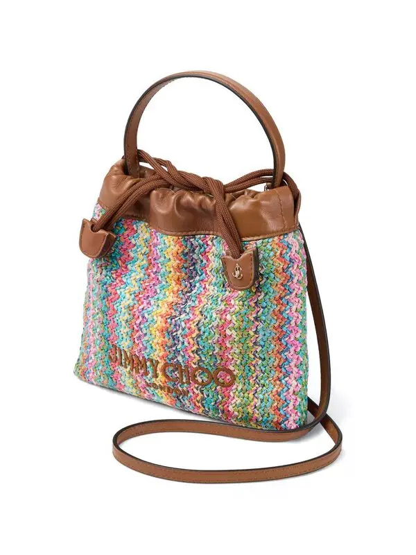 JIMMY CHOO Raffia Bucket Bag With Logo Embroidery