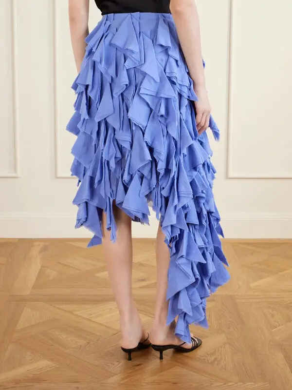DIOTIMA Asymmetrical Ruffled Cotton Midi Skirt