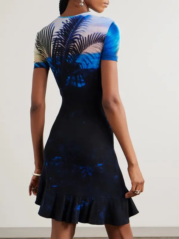 Rabanne Asymmetric Printed Stretch-jersey Mini Dress