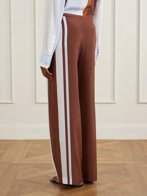 SIR. Marais Striped Silk Straight-leg Pants - Brown