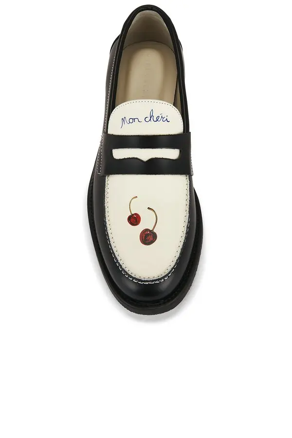 DUKE + DEXTER Wilde Cherry Penny Loafer In Black - Black & White