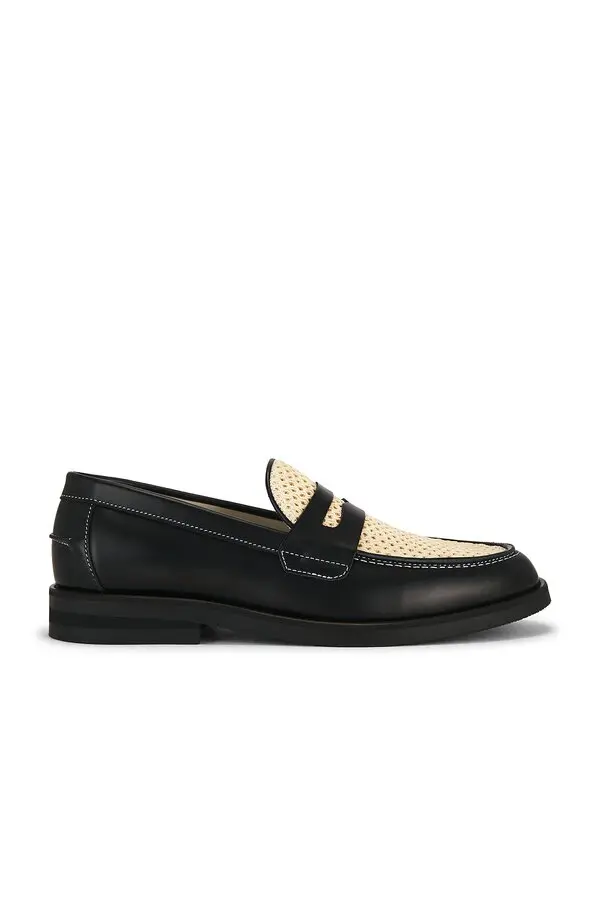 DUKE + DEXTER Wilde Rattan Penny Loafer In Black - Black & Cream